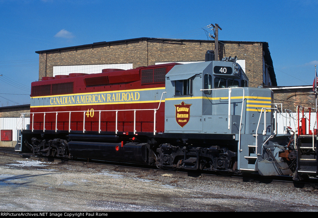 CAR 40, EMD GP40-2, rebuild-repaint, enroute to owner, at CP-Soo Line Yard